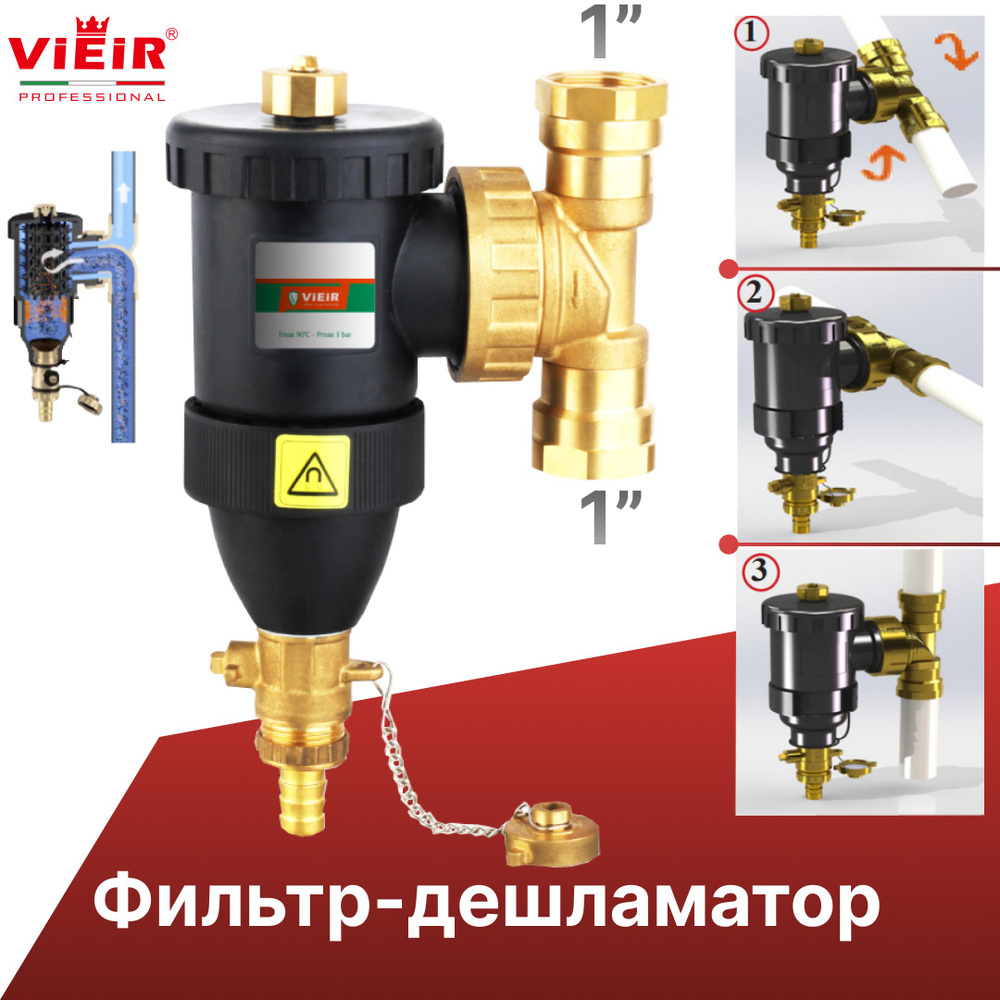 Магнитная система очистки воды VR1142 Vieir 1"/ Самопромывной фильтр-дешламатор для систем ...