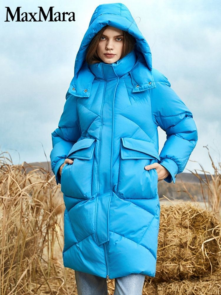 Пальто Женский Max Mara Значки синий, бледно-розовый стояче-отложной Полиэфирное волокно Длинный ...