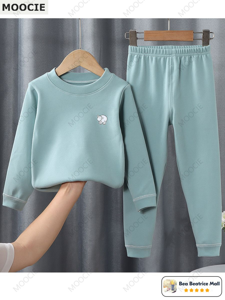 Комплект термобелья Девочки, Мальчики MOOCIE, размер 160 Зима Политекс серо-зеленый Повседневный ...