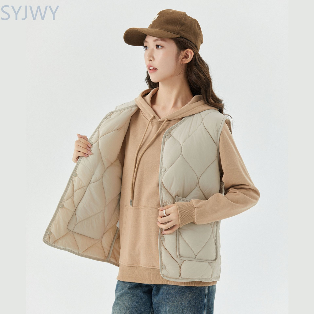 Жилет утепленный Женский SYJWY бежевый, размер 54 Нейлон Кнопки Китай Альпинизм купить c ...