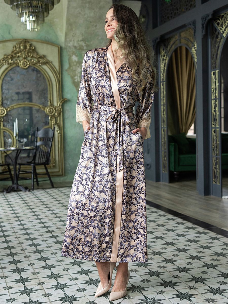 Халат Женский Mia-Amore Домашний разноцветный Пояс Искусственный шелк, размер 54, 56 Три ...