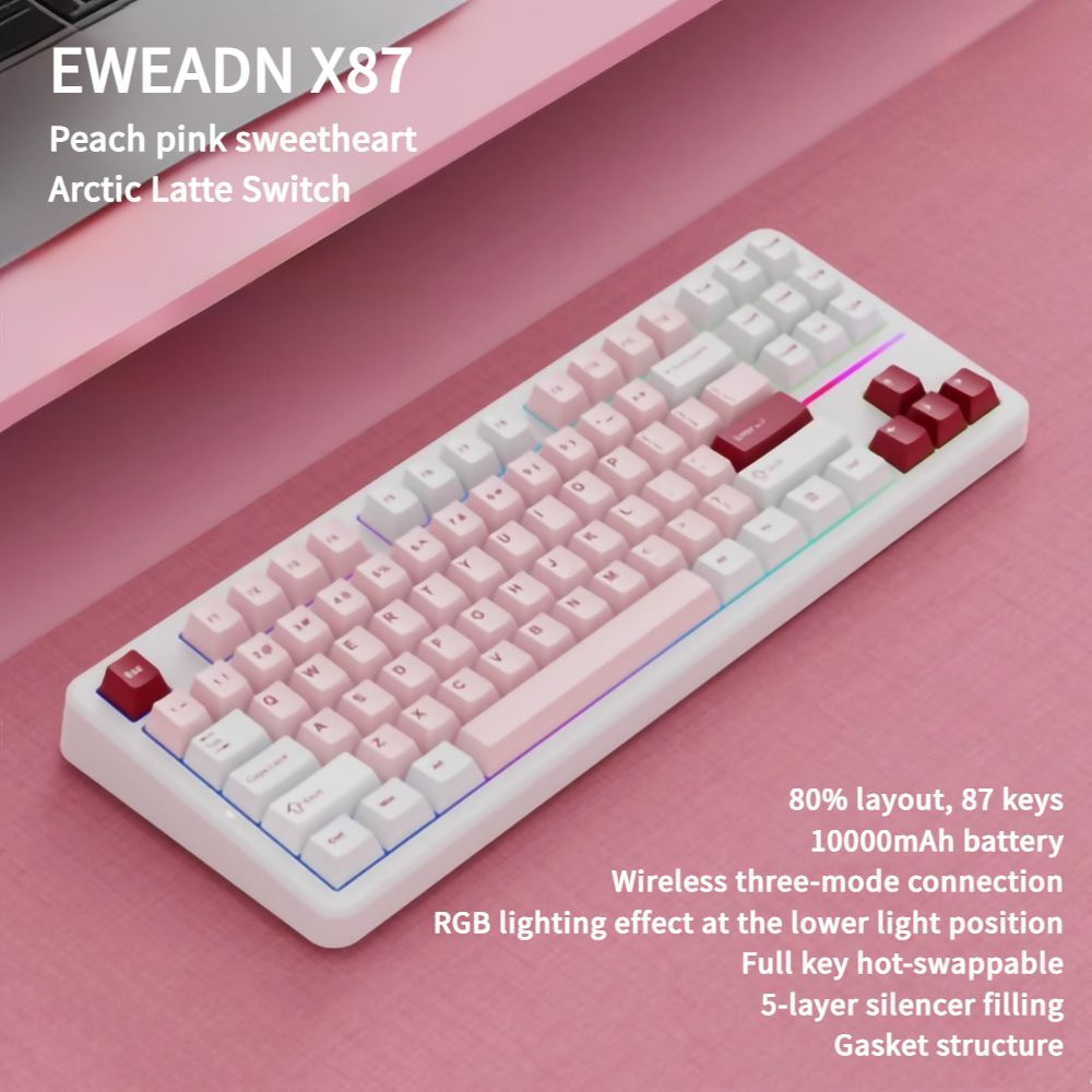 EWEADN Игровая клавиатура беспроводная X87 Pro, (Arctic Latte ...