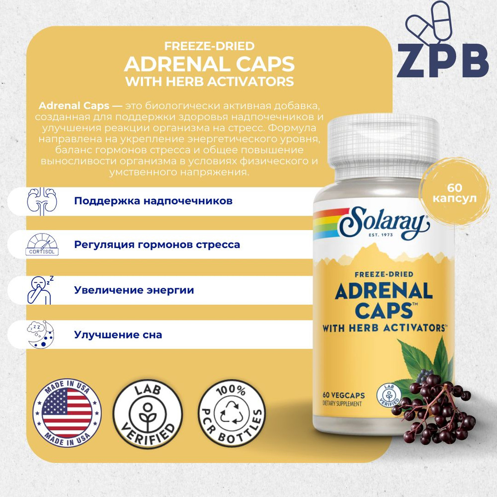 Adrenal Caps, Freeze-Dried Raw 170 мг / бад для надпочечников, витамины ...