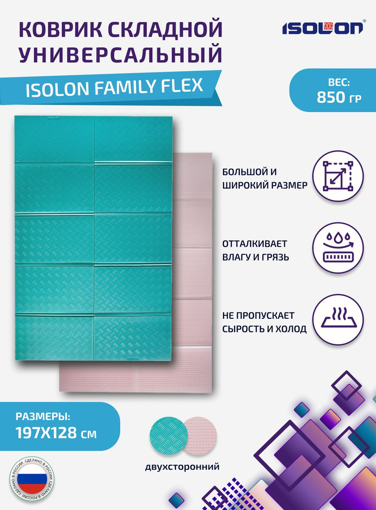 Коврик туристический складной широкий Family Flex 8 / ISOLON/ 197х128 см. Плотный, дно в палатку ...