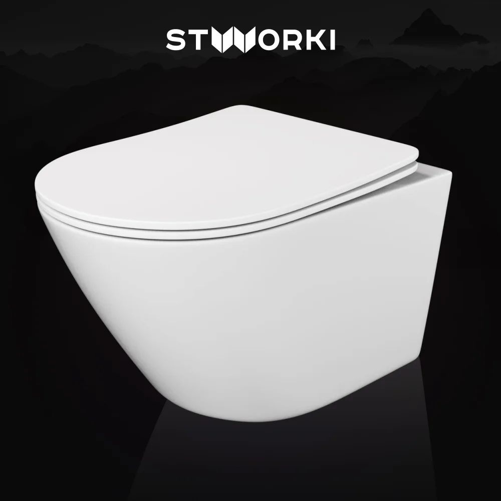 Унитаз подвесной STWORKI Левангер S07401WH с микролифтом, безободковый, без бачка, фарфоровый ...