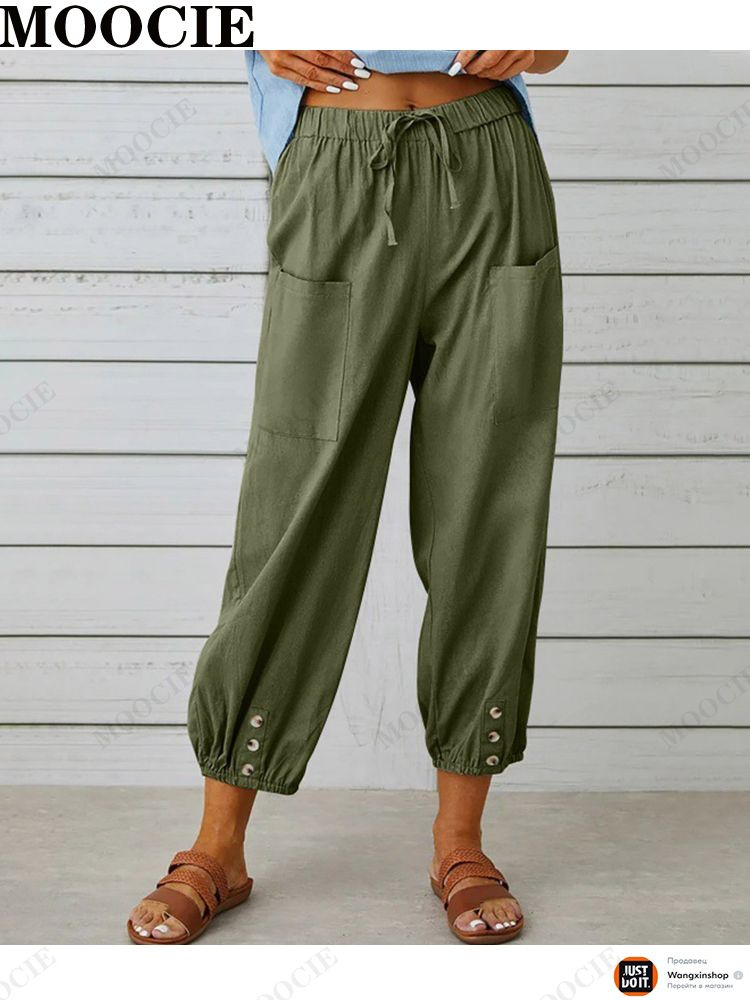 Брюки Женский MOOCIE широкие зеленый Хлопок Повседневный, размер 56 облегающий Лето Китай ...