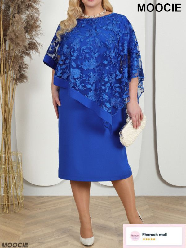 Платье Женский MOOCIE синий Вечерний/праздничный Политекс, Хлопок, размер 50 Молния Цветочный ...