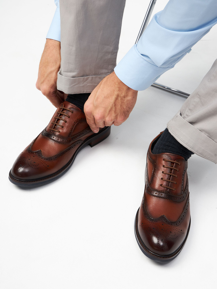 Туфли Мужской Valensio Varda Натуральная кожа, размер 43 Стандартный низкий (до 4 см) 7 броги ...