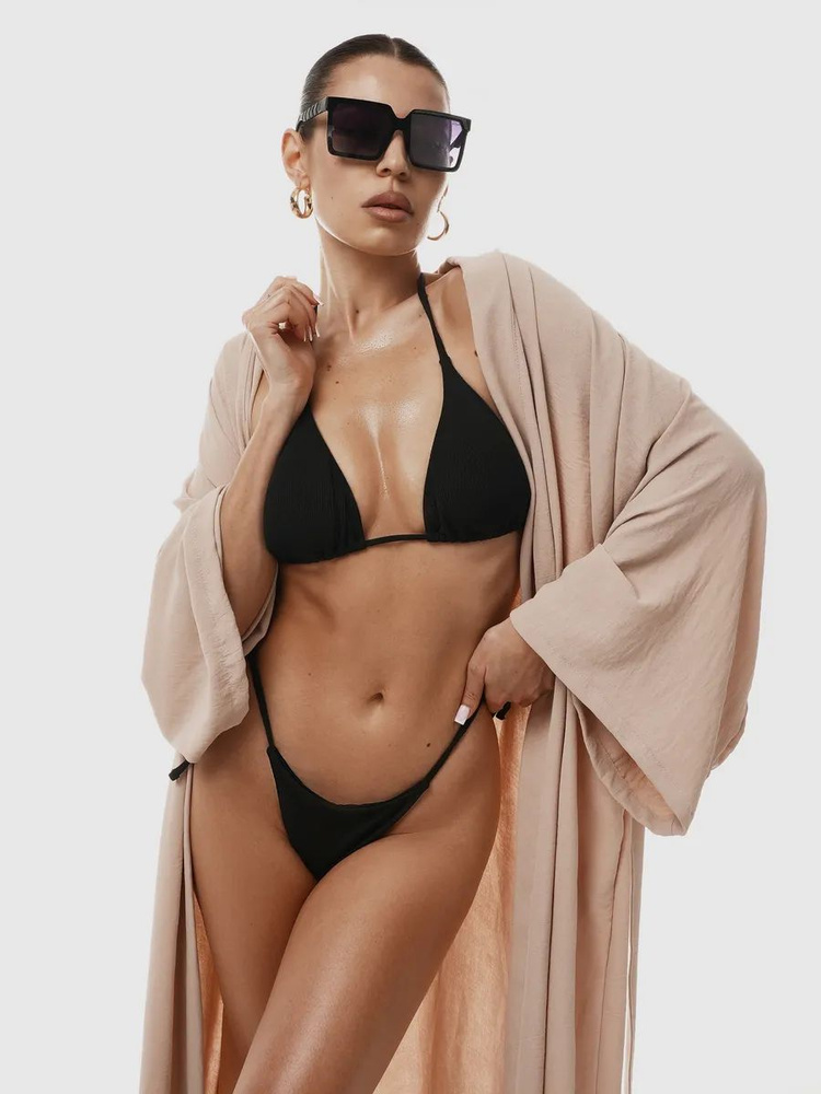 Купальник раздельный Женский Noare стринги черный Пляжный, размер 46 Вейкбординг/серфинг ...