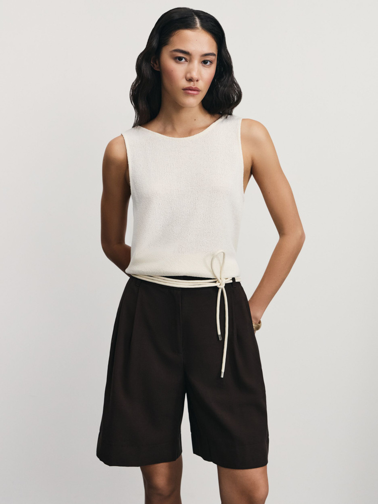 Шорты Женский Zarina Повседневный темно-коричневый, размер 46 Вискоза, Лен, рост 165-180 Молния ...