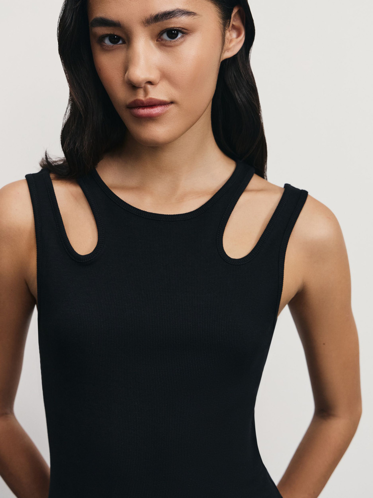 Топ Женский Zarina черный, размер 46 Хлопок, Эластан Повседневный Узбекистан облегающий ...