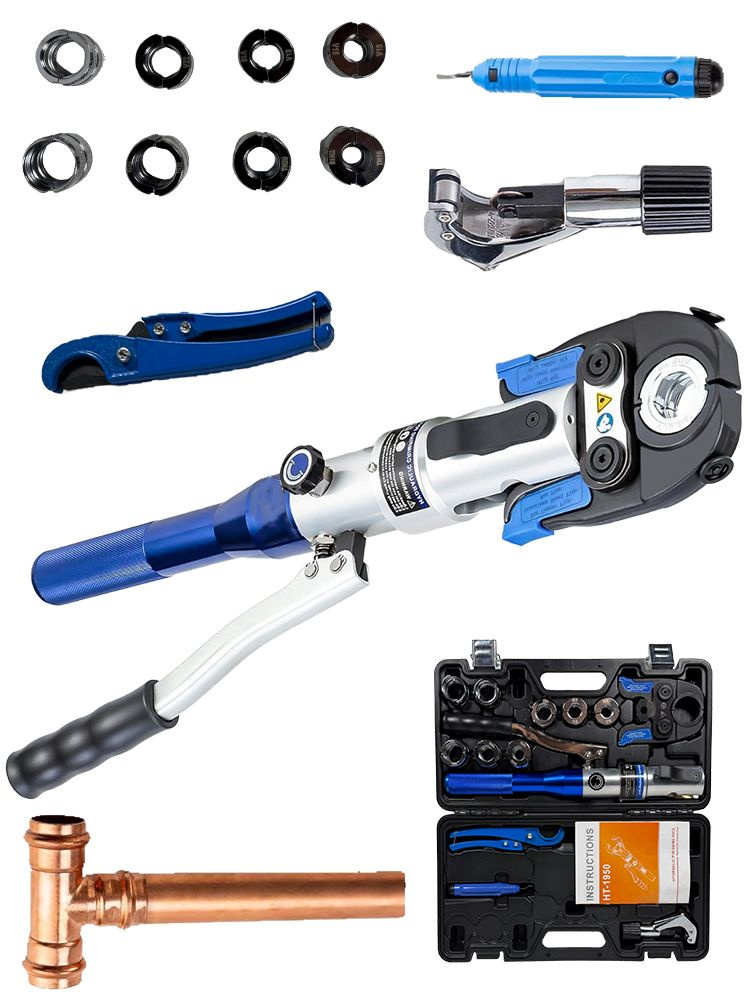 Пресс гидравлический для металлопластика, медных труб и нержавейки с матрицами V, TH,HT-1950 ...