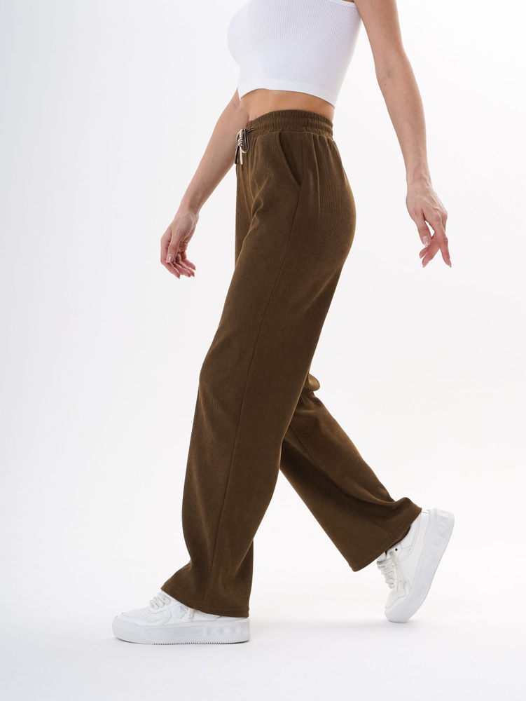 Брюки Женский XF.BUSF широкие, утепленные шоколадно-коричневый Вельвет Повседневный, размер 48 ...