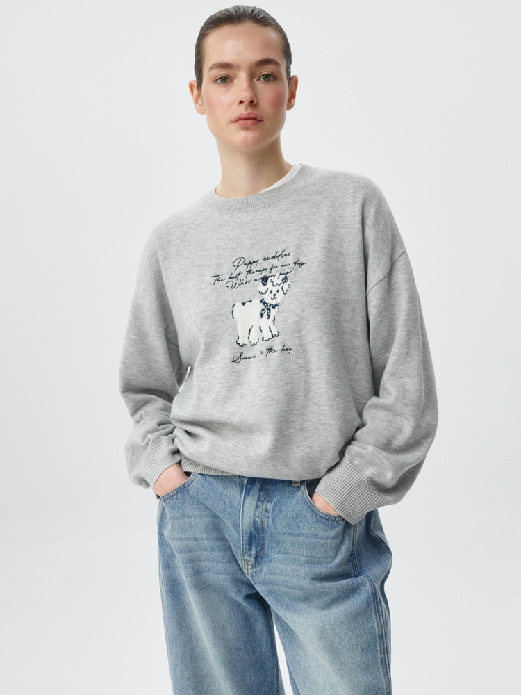 Джемпер Женский SELA светло-серый меланж, размер 50 Китай купить c доставкой на OZON по низкой ...