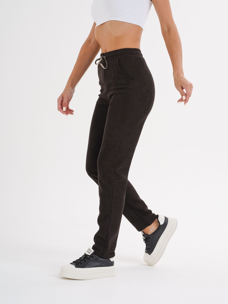 Брюки Женский XF.BUSF джоггеры, утепленные черно-коричневый Вельвет, Микровельвет Повседневный ...