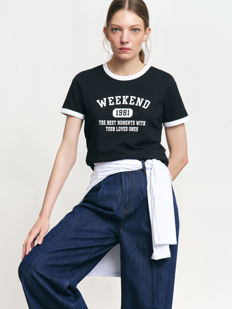 Футболка Женский Zolla черный Короткий, размер 50 Хлопок Повседневный Бангладеш, рост 164-176 ...