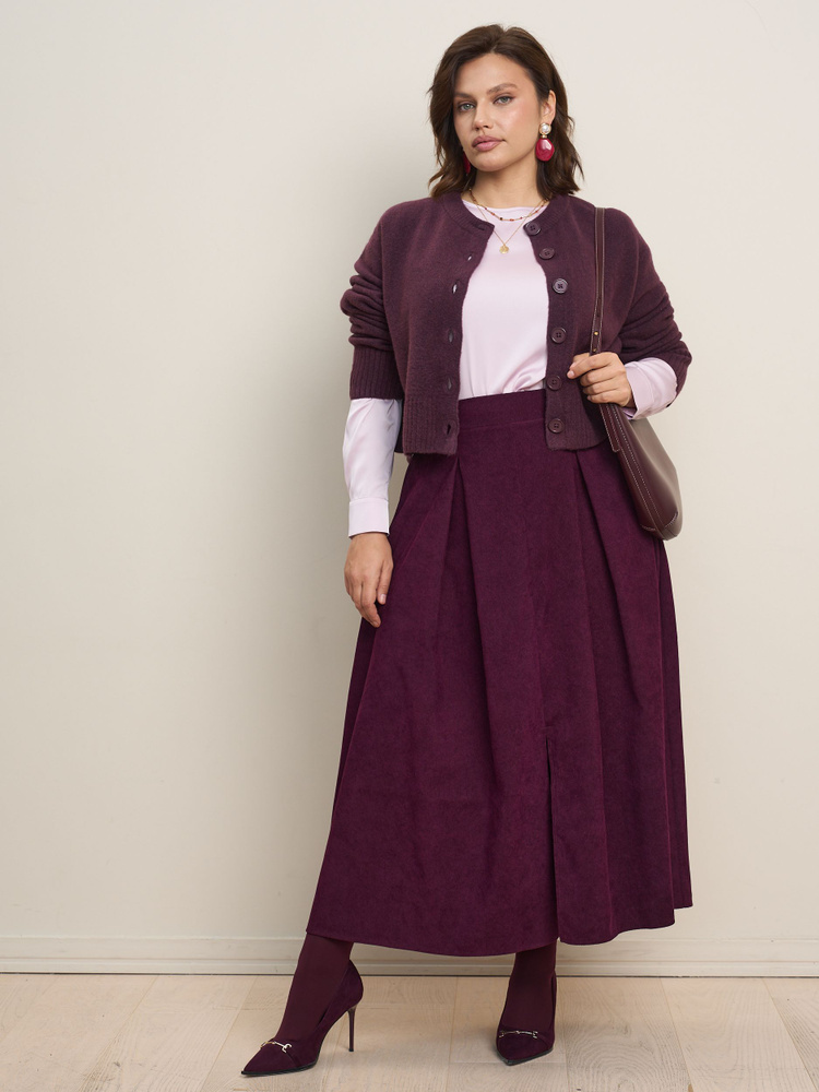 Юбка Женский SPARADA бордовый Вельвет трапеция, размер 54, 56 Резинка Миди Однотонный На любой ...