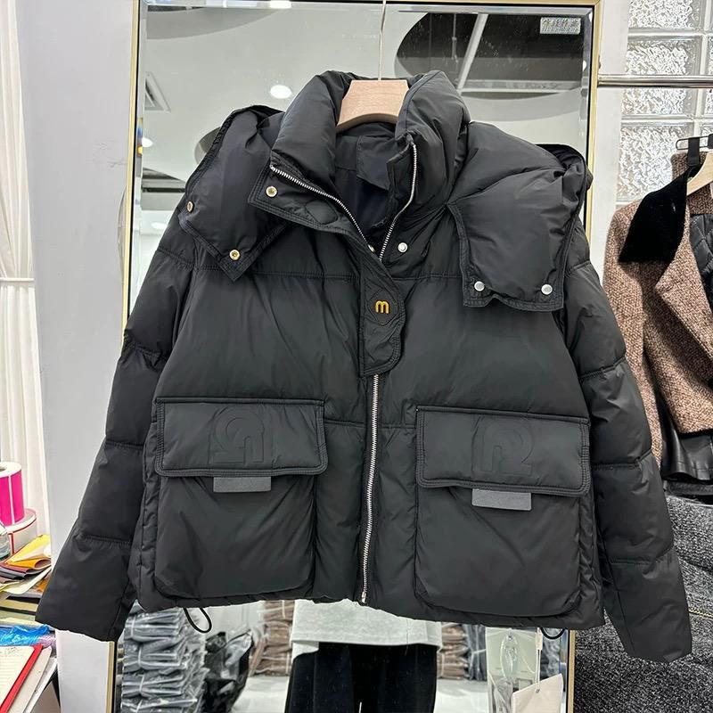 Куртка Женский Miu Miu Карманы черный с отворотом Полиэфирный шелк размер 48 Длинный пуховик