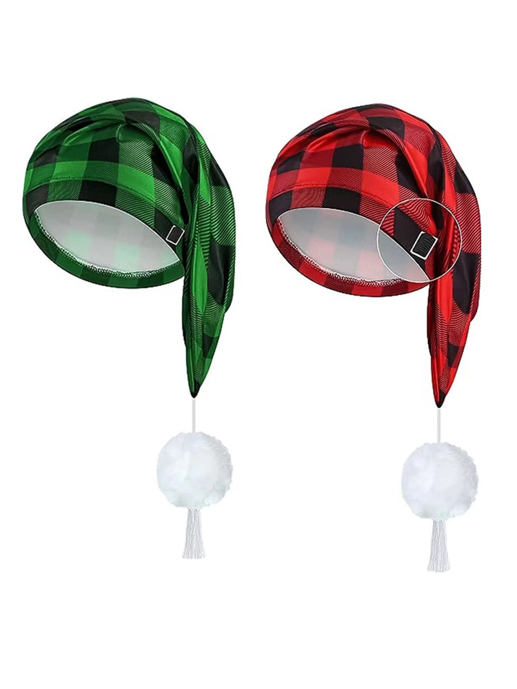 Новогодние шапки для сна: 2 регулируемые шапочки с рисунком в клетку и ...