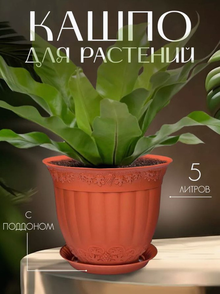 Пластиковый горшок для цветов Elfplast 215 "Флора" 5 л, кашпо для растений с поддоном купить на ...