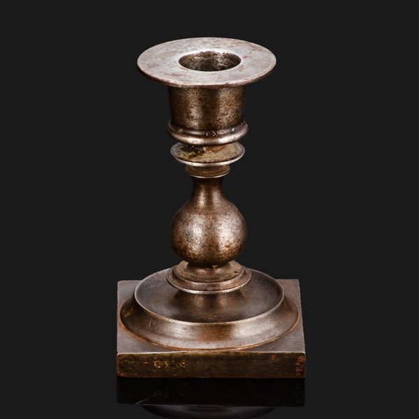 Подсвечник винтажный для одной свечи на квадратной подставке, чугун, литьё, Российская империя ...