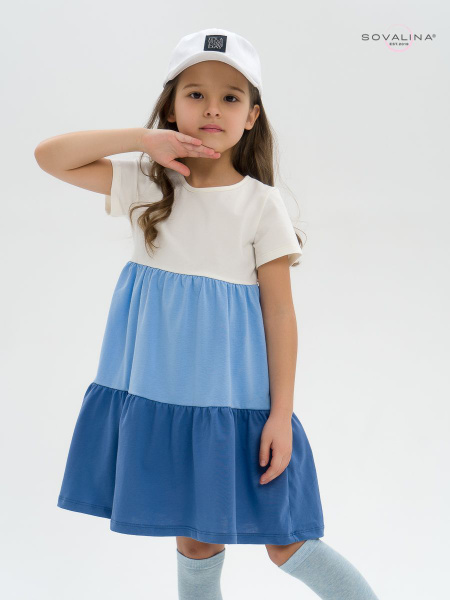 Платье Девочки SOVAlina белый, молочный ярусное платье Повседневный Короткий Хлопок, Кулирная ...