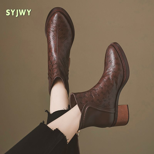 Полусапоги Женский SYJWY, размер 39 коричневый На любой сезон Стандартный низкий (до 4 см ...