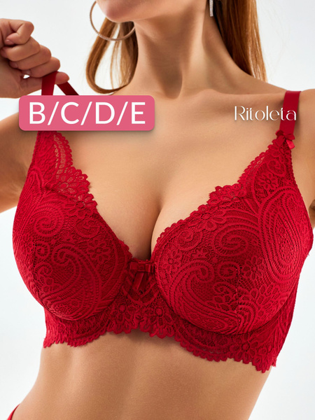 Бюстгальтер Женский Ritoleta пуш-ап, классическая чашка, размер 85B красный Полиамид, Полиуретан ...