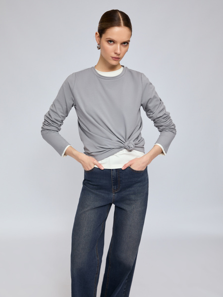 Лонгслив Женский Zolla серый Длинный, размер 50 Хлопок, Эластан, рост 164-176 купить c доставкой ...