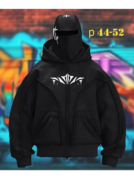 Худи Мужской Pull&Bear Капюшон черный матовый Молния Хлопок, Политекс, размер 46 свободный ...