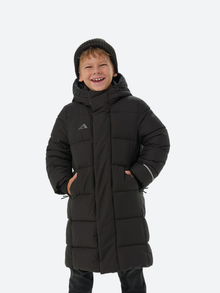 Пальто Мальчики, Девочки OLDOS черный Полиэстер Синтепух, размер 122 Зима Молния утепленное ...