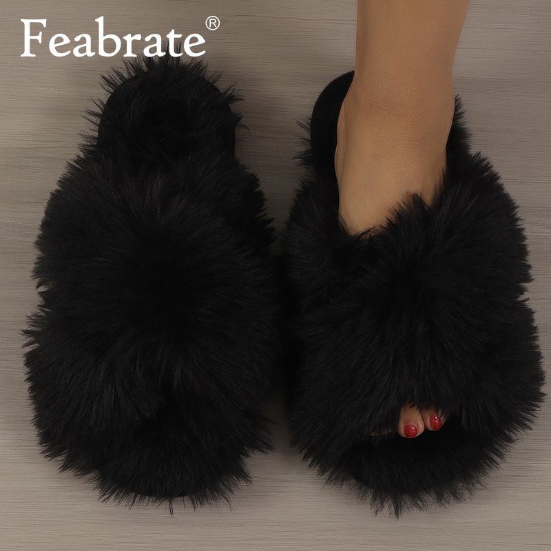 Тапочки Женский Feabrate, размер 39, 40 бежевый Круглый нос Без каблука Без застёжки Зима купить ...