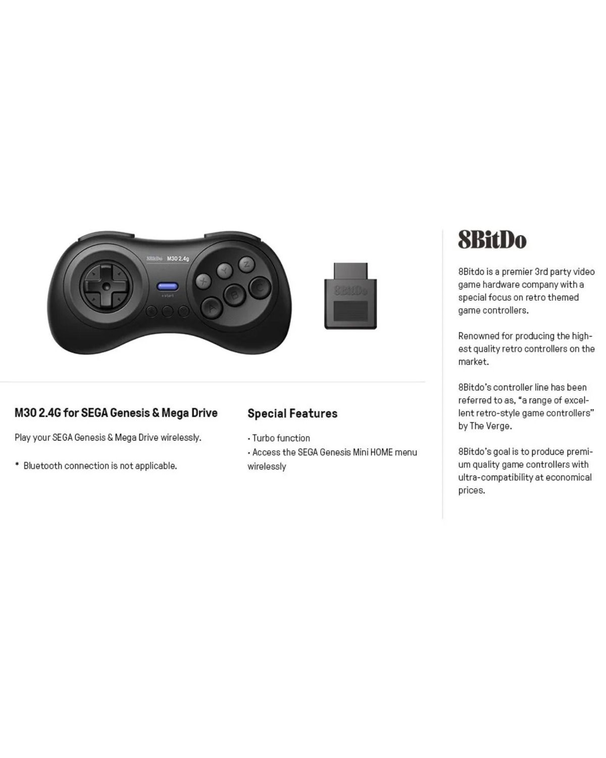 8BitDo M30 2.4G Беспроводной геймпад-контроллер для Sega Genesis Mini и ...