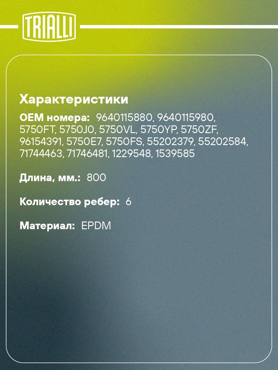 Ремень приводной для автомобилей Peugeot Partner (08 )/Ford Focus II ...