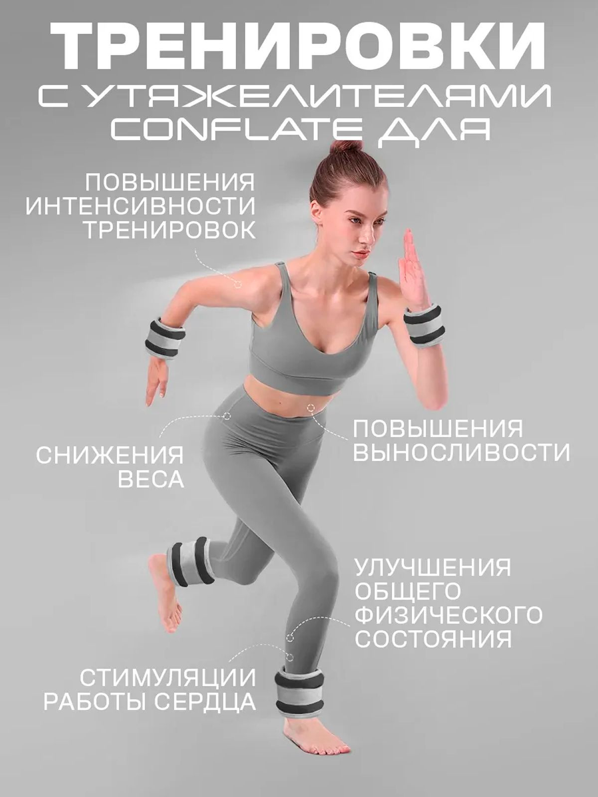 Утяжелители для ног 1кг и рук 2шт черные Conflate купить c доставкой на ...