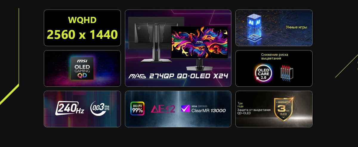 MSI 26.5" Монитор MSI.27-дюймовый QD-OLED-дисплей с разрешением 2K 240 ...