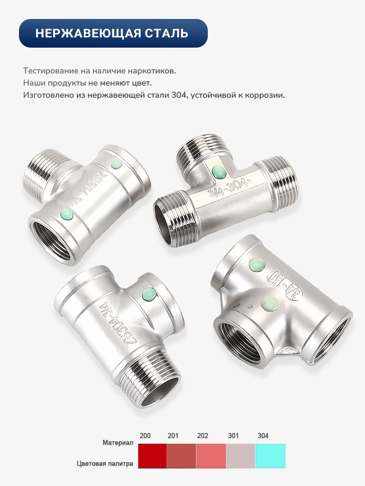 Тройник нержавейка AISI 304, 2"x1/2"x2" внутренняя резьба, устойчив к коррозии, 1 шт купить на ...