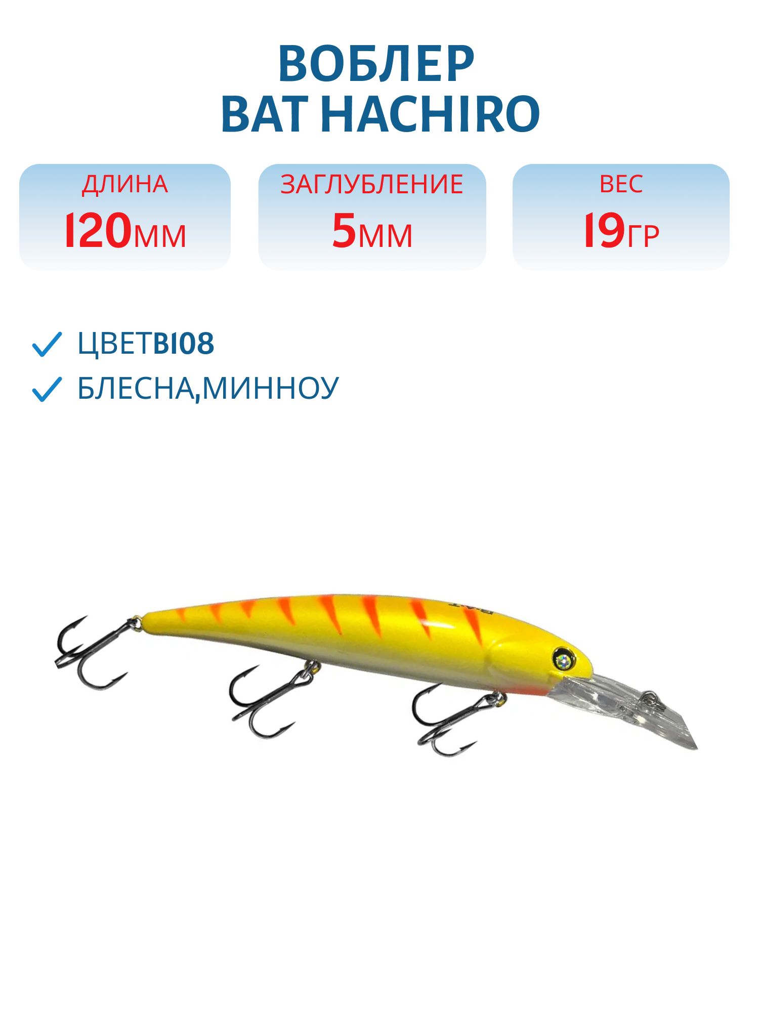 Воблер Минноу (Minnow) BAT HACHIRO-5 м купить c доставкой на OZON по ...