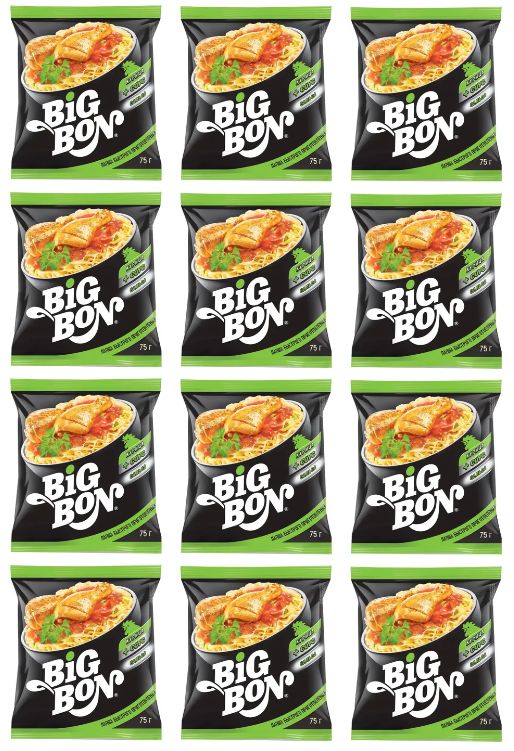 Лапша быстрого приготовления BIG BON куриная + соус сальса 75 г 12 штук ...