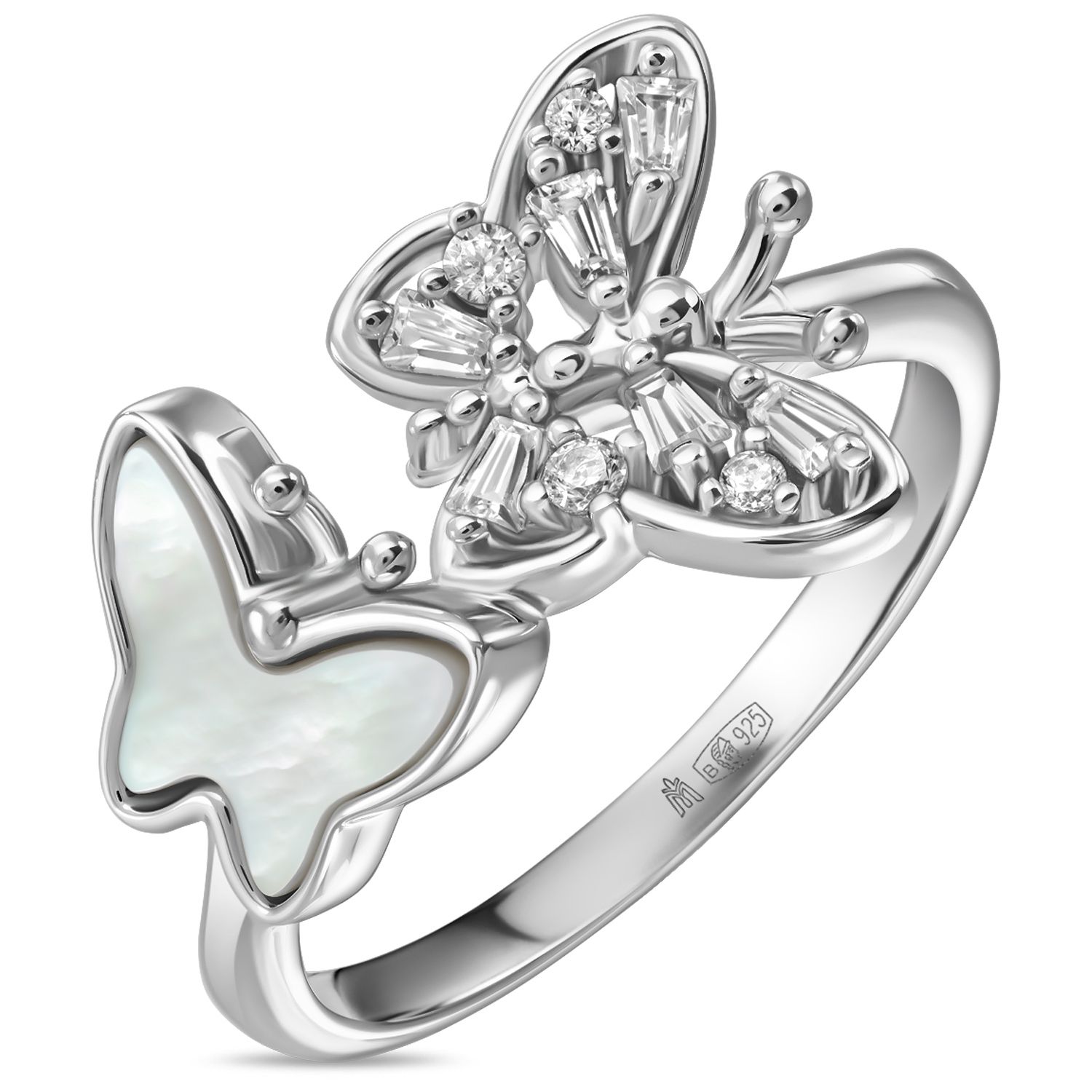 MIUZ Diamonds Кольцо из серебра 925 пробы бабочки с перламутром и ...
