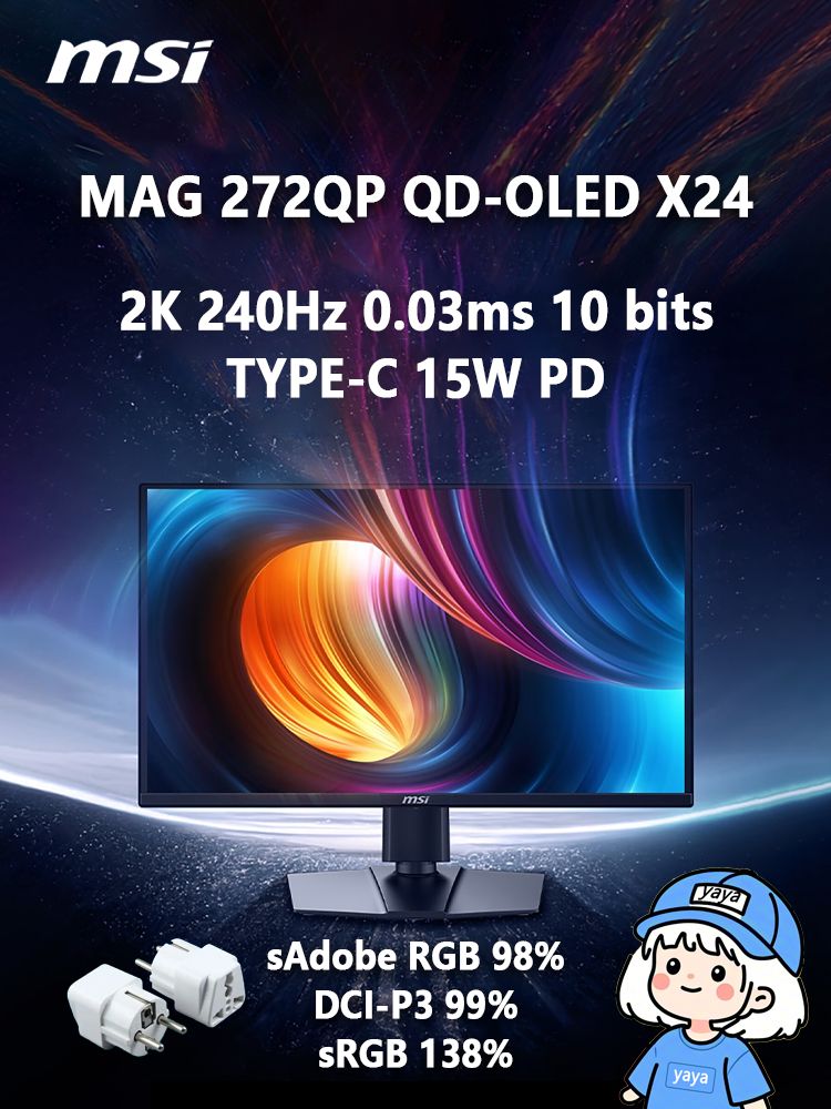 MSI 26.5" Монитор MAG 272QP QD-OLED X24, 2K 240Hz QD-OLED 0.03ms Type-C ...