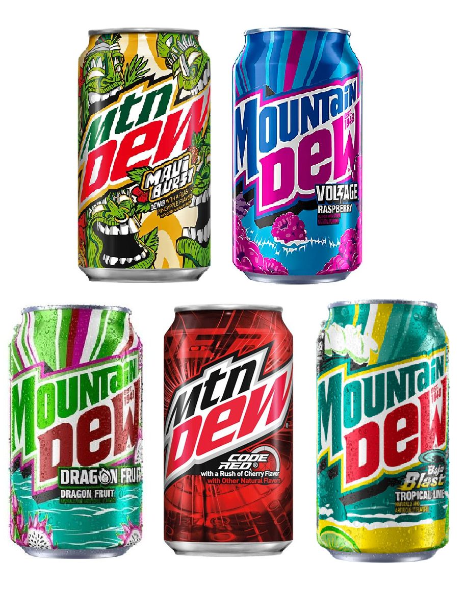 Набор газированных напитков Mountain Dew (Baja Blast, Dragon Fruit ...