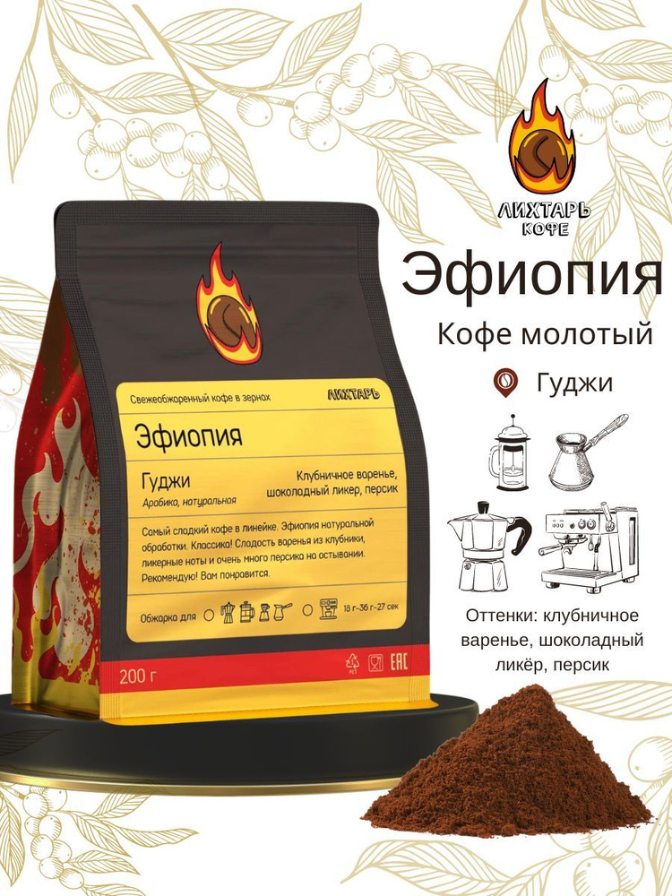 Молотый кофе Эфиопия Гуджи 200гр от Лихтарь Кофе - купить с доставкой ...
