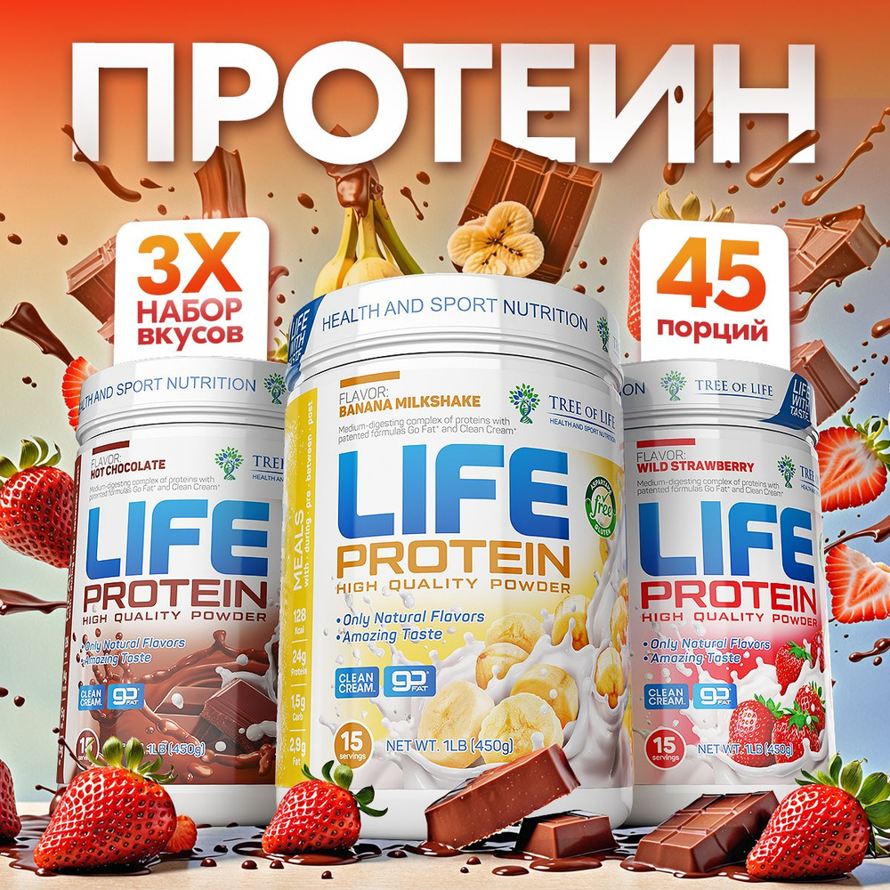 Набор трех вкусных протеинов с сывороточным изолятом, многокомпонентный ...