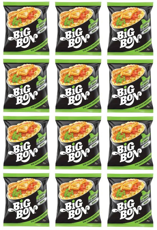 Лапша быстрого приготовления BIG BON куриная + соус сальса 75 г 12 штук ...