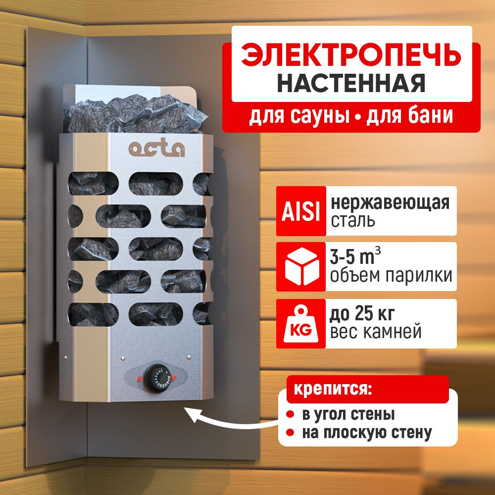 Печь электрическая 3 кВт (электрокаменка) настенная с пультом для сауны ...