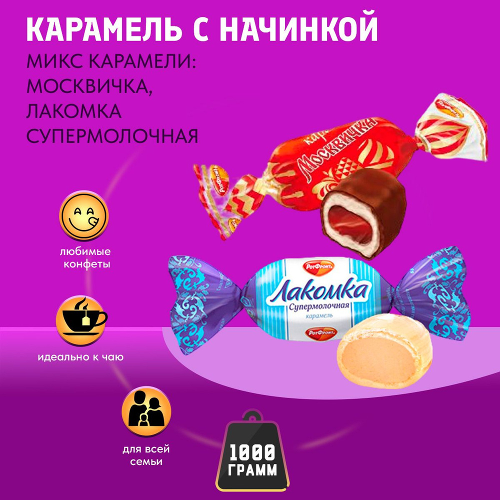 Конфеты МИКС Москвичка глазированная с ликерной начинкой + Лакомка ...