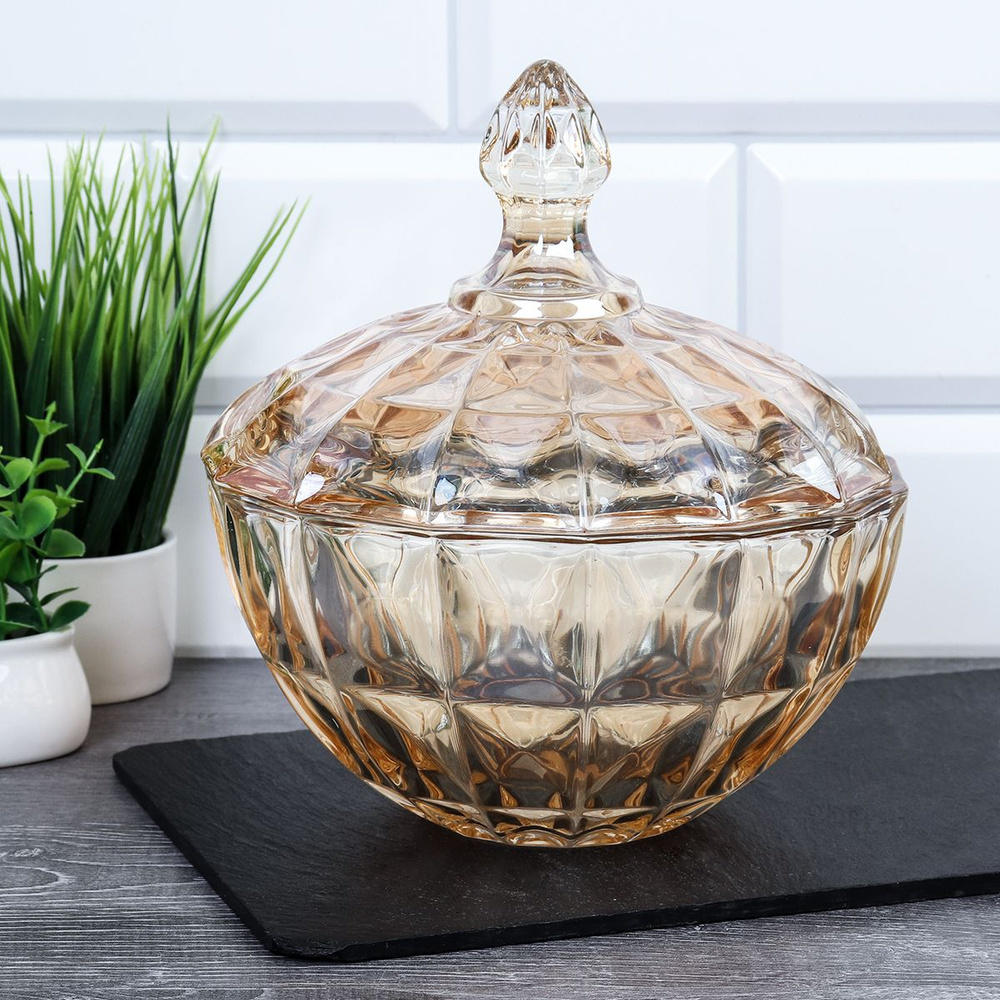 Конфетница 900 мл, стеклянная сахарница с крышкой 16,5х16,5х18 см купить на OZON по низкой цене ...
