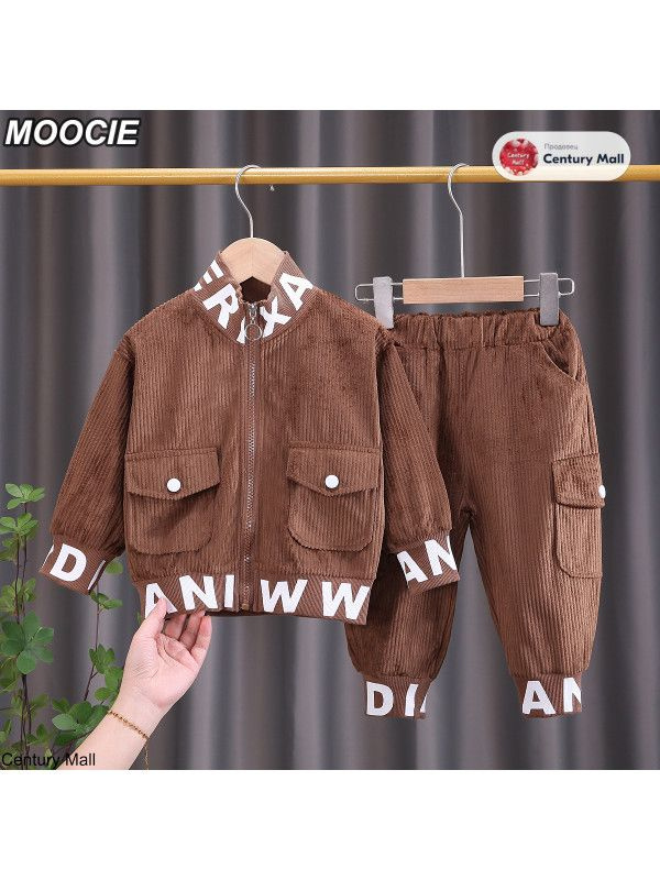 Комплект одежды Девочки, Мальчики MOOCIE Повседневный коричневый, размер 110 Вельвет Манжеты ...