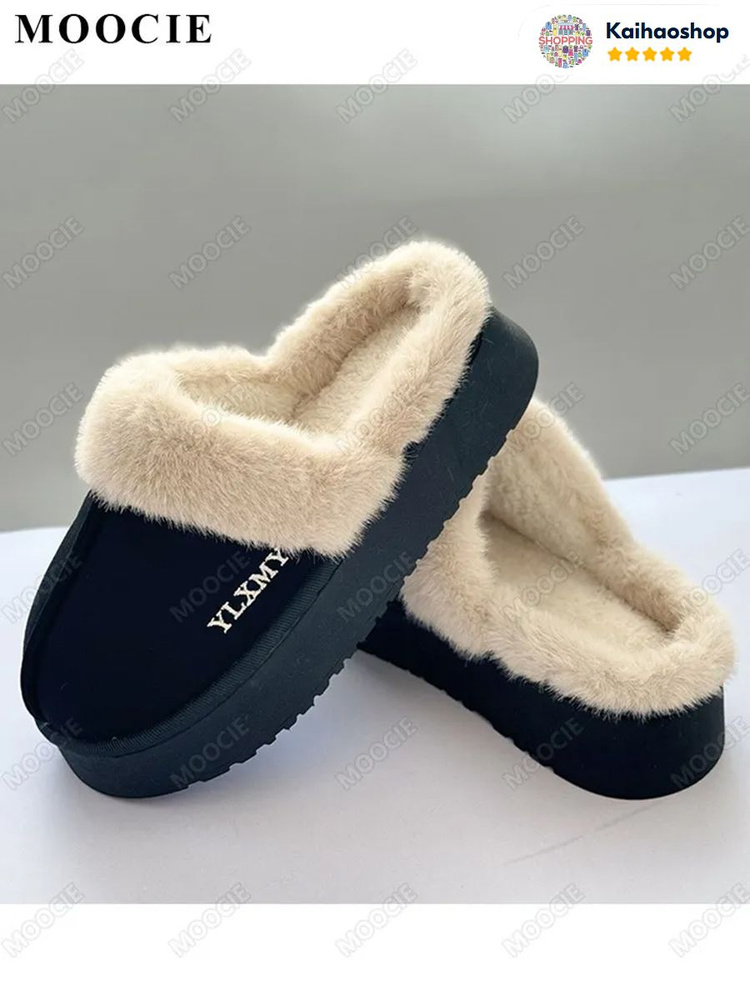 Тапочки Женский MOOCIE, размер 40, 41 черный Толстая подошва Платформа Без застёжки Зима купить ...